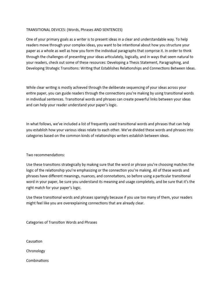 Key Transitional Expressions Explained | PDF | Phrase | Logic