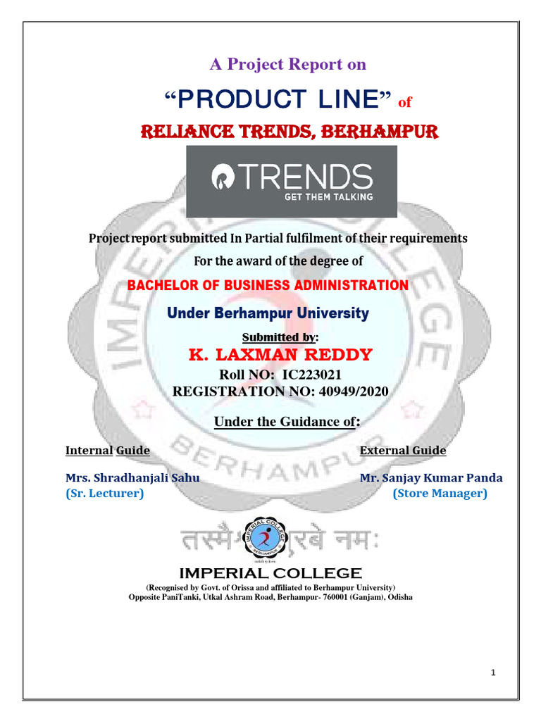 K Laxman Reddy Product Lines of Reliance Trends | PDF | Survey ...