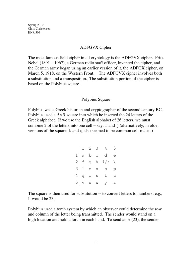 092hnr304 ADFGVX | PDF | Cryptanalysis | Espionage Techniques