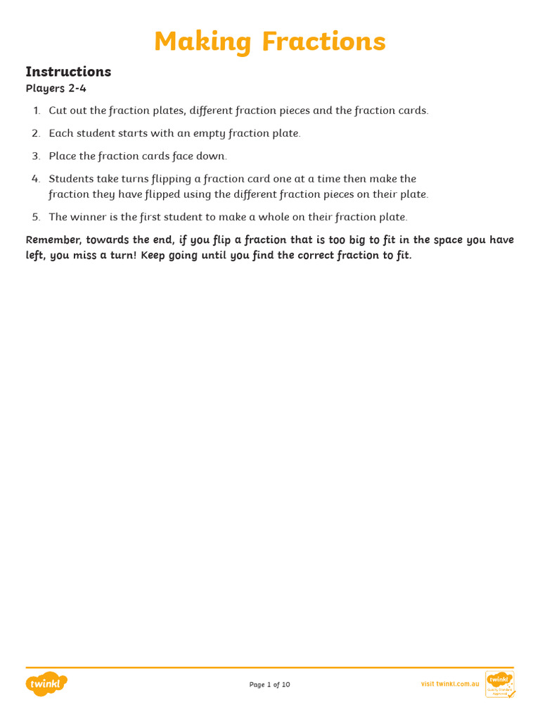 Making Fractions Game | PDF