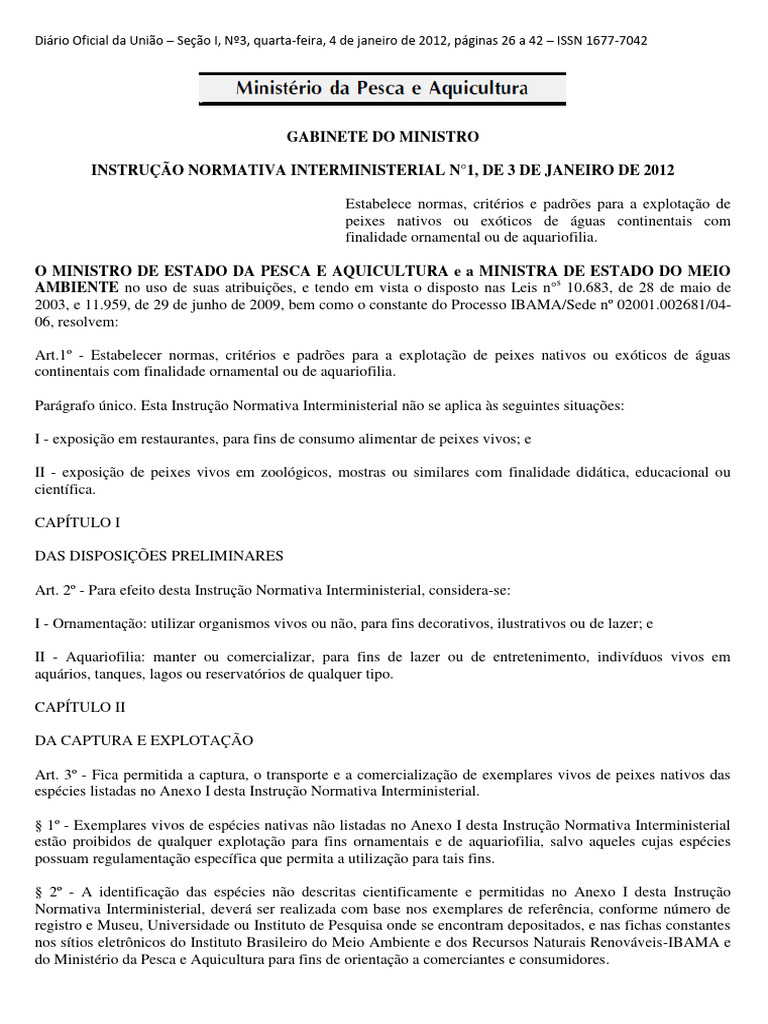 INI MPA-MMA n01-2012 - Peixes Ornamentais Continentais | PDF ...