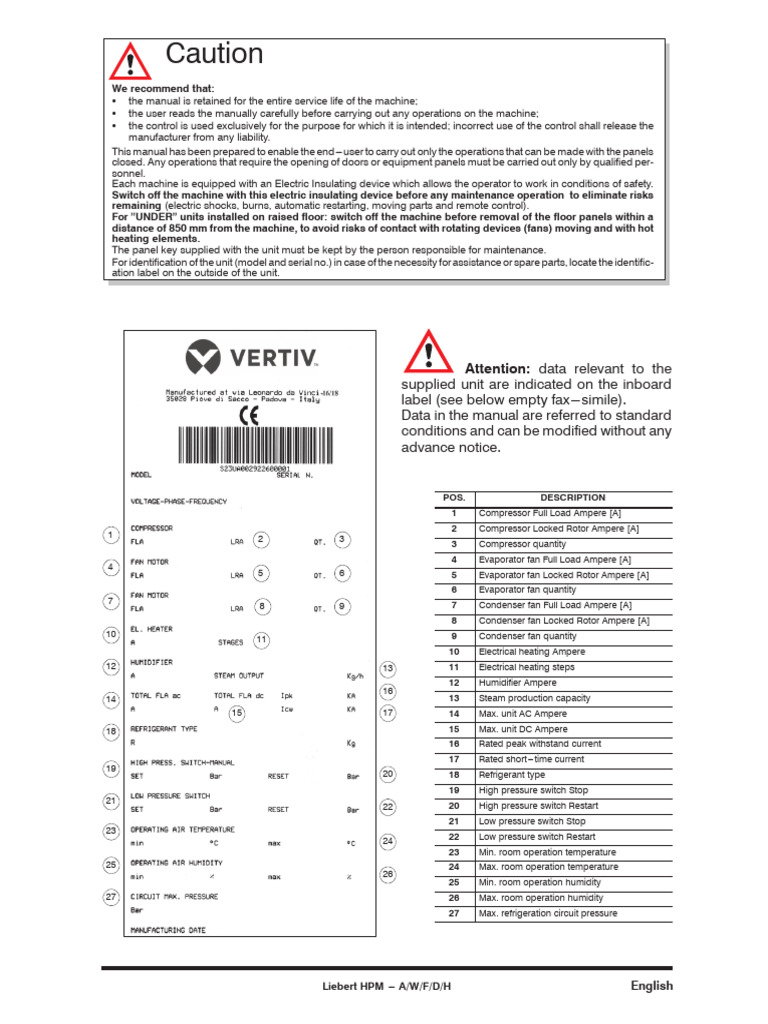 Vertiv - HPM DX User Manual | PDF | Chemical Engineering | Machines
