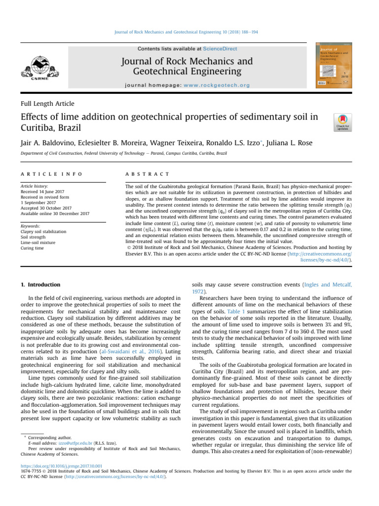 Effects of Lime Addition On Geotechnical Properties of Sedimentary Soil ...