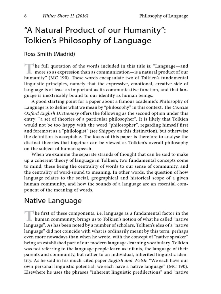 Ross Smith - Tolkien's Philosophy of Language | PDF | Linguistics ...