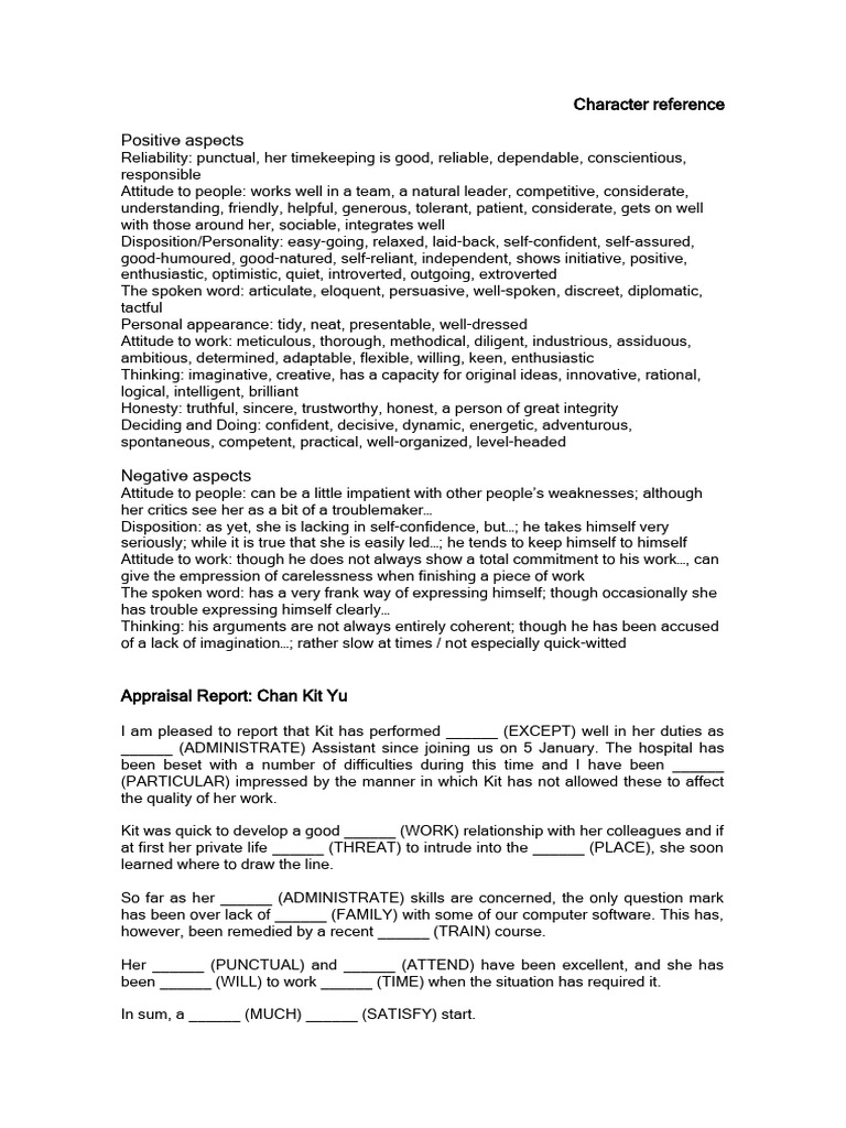 Character Reference | PDF | Psychology | Psychological Concepts