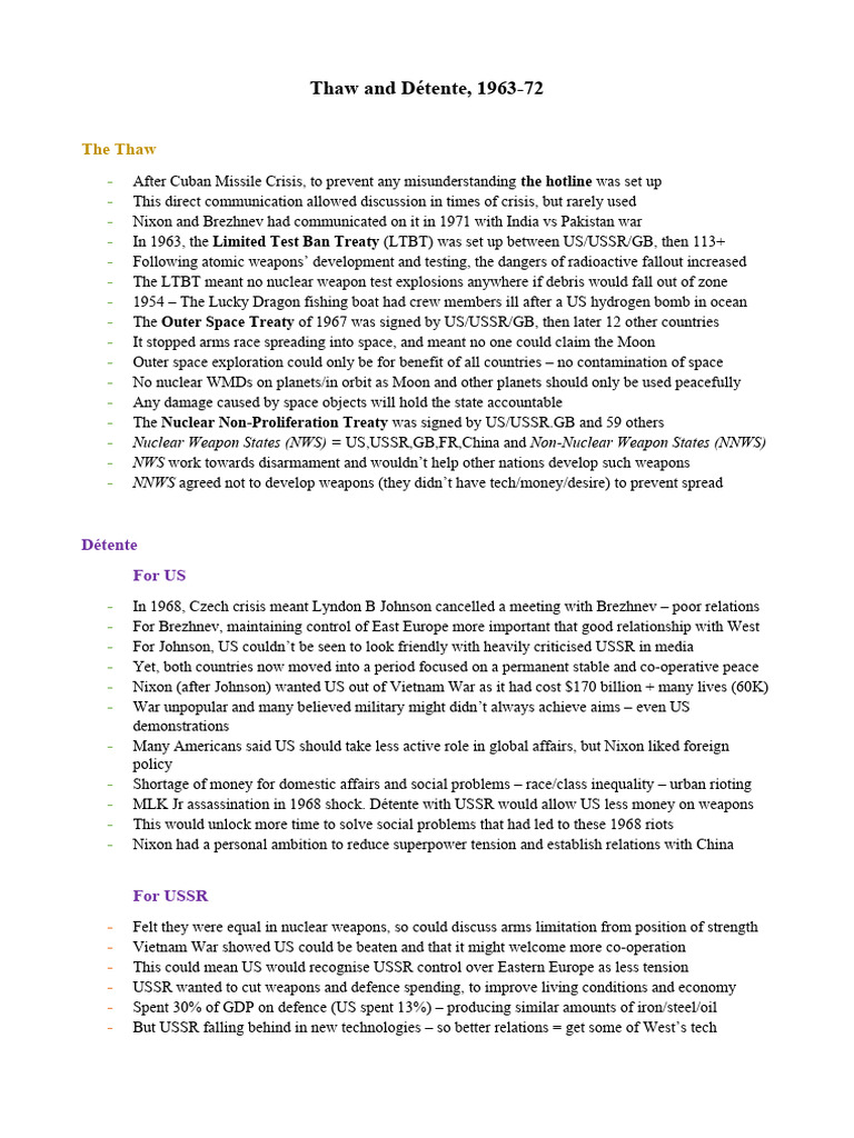 Edexcel iGCSE Cold War: Thaw and Détente | PDF | Nuclear Weapons ...