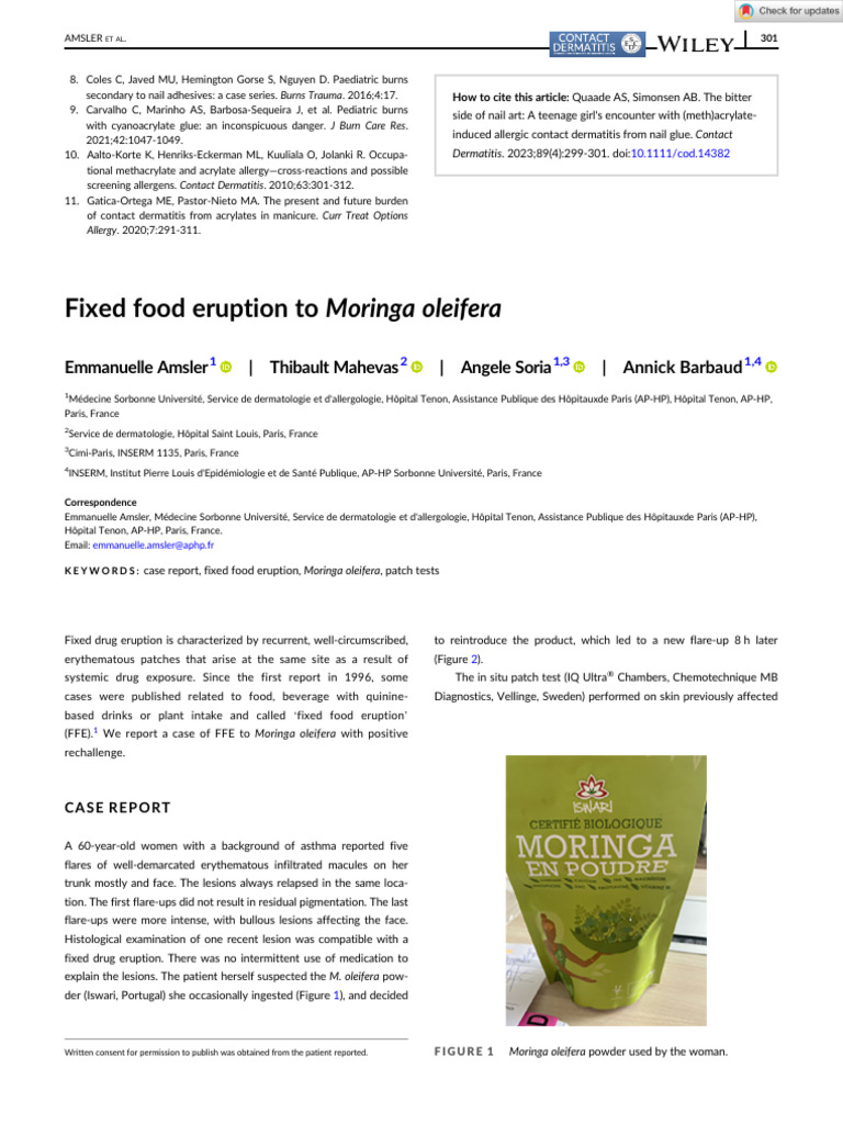 Contact Dermatitis - 2023 - Amsler - Fixed Food Eruption To Moringa ...