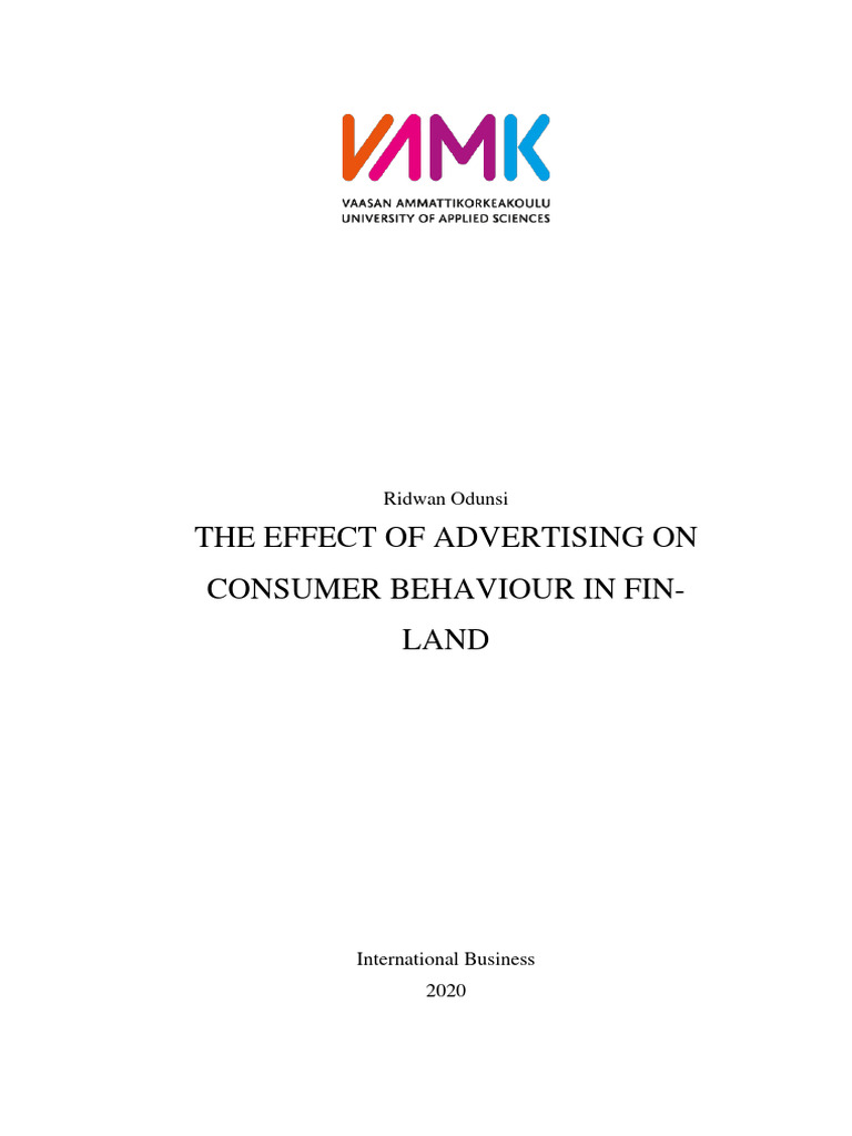 The Effect of Advertising On Consumer Behaviour in Finland 10-2020 ...