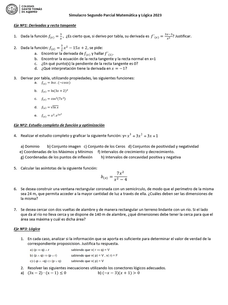 Simulacro 2do Parcial | PDF | Derivado | Función (Matemáticas)
