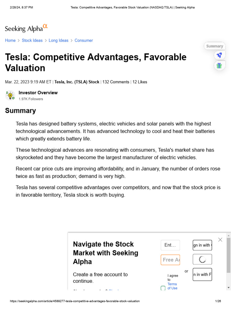 Tesla's Competitive Edge and Stock Value | PDF | Electric Vehicle ...