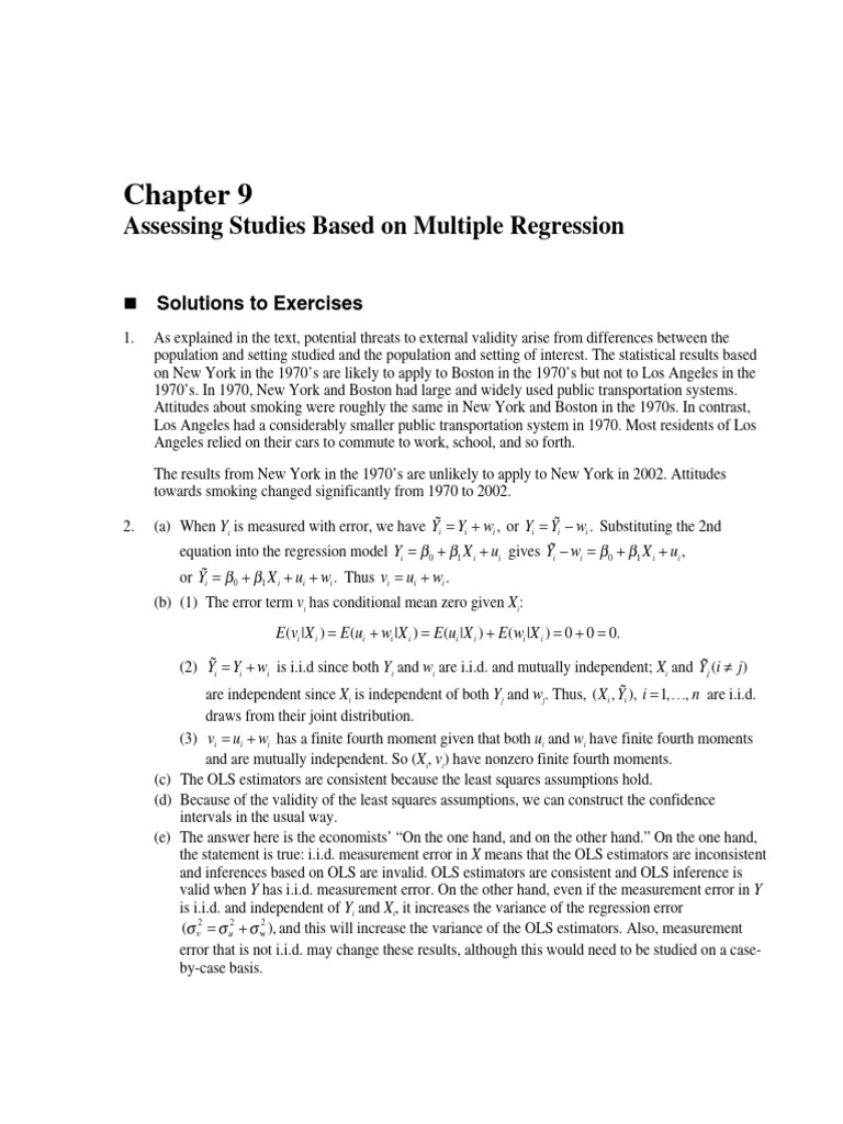 Assessing Studies Based On Multiple Regression: Solutions To Exercises | PDF | Ordinary Least ...