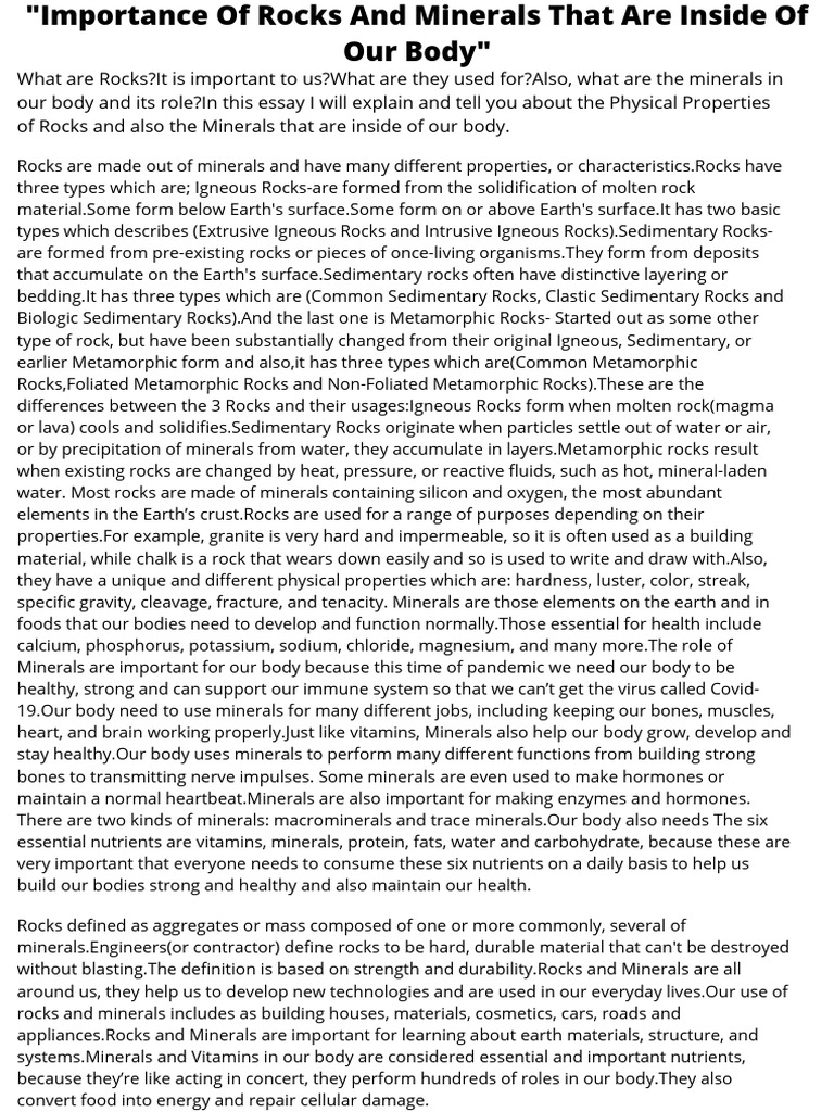 Importance of Rocks and Minerals That Are Inside of Our Body | PDF ...