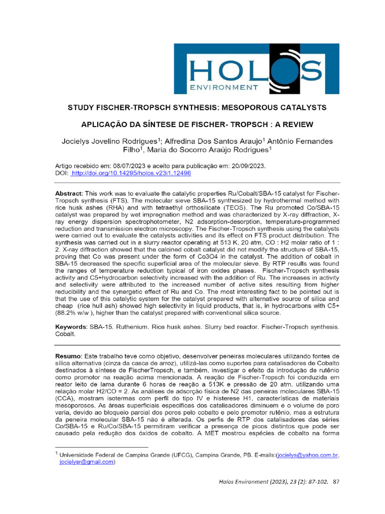 Study Fischer-Tropsch Synthesis Mesoporous Catalysts | PDF