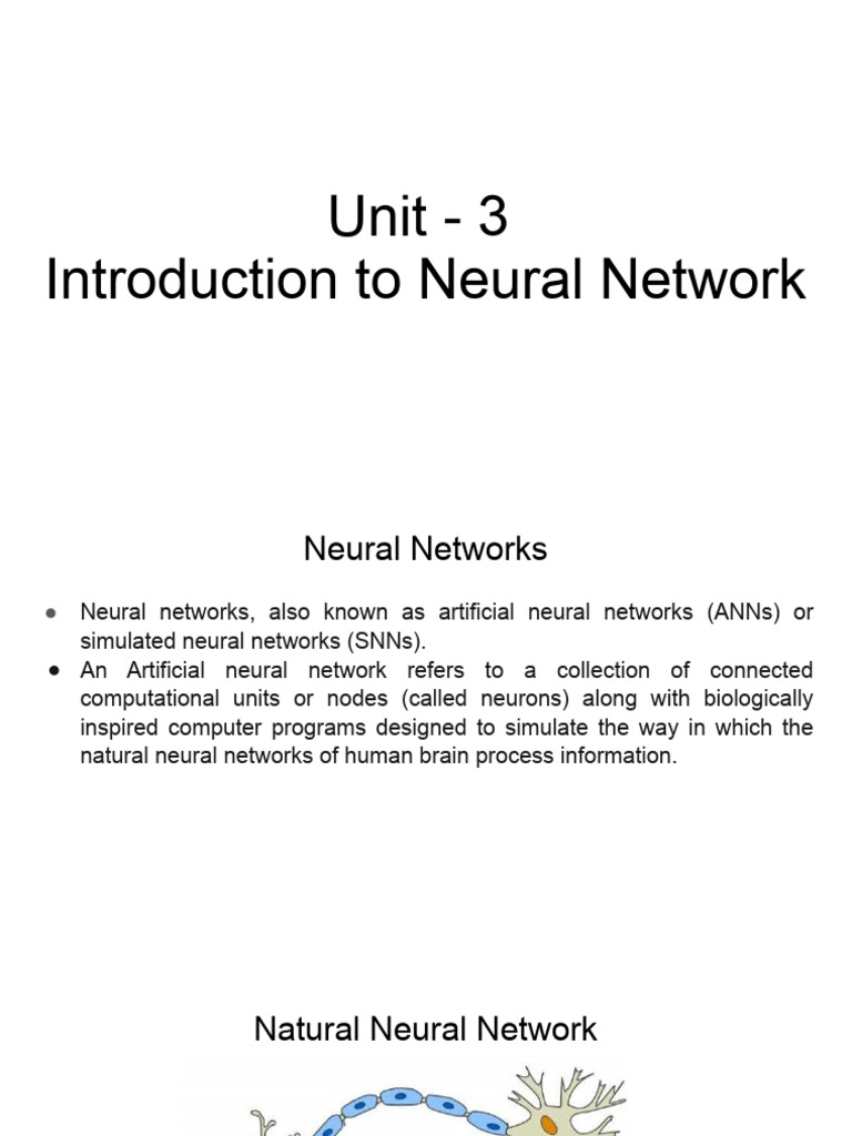 Unit - 3 Introduction To Neural Network | PDF | Artificial Neural Network | Neuron
