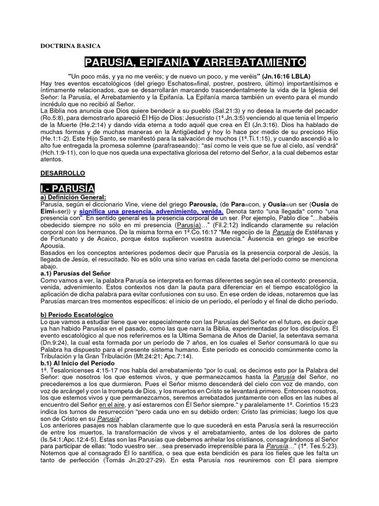 Parusia, Epifania y Arrebatamiento | PDF | Segundo advenimiento | La ...