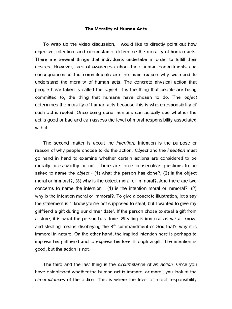 The Morality of Human Acts | PDF | Intention | Psychology