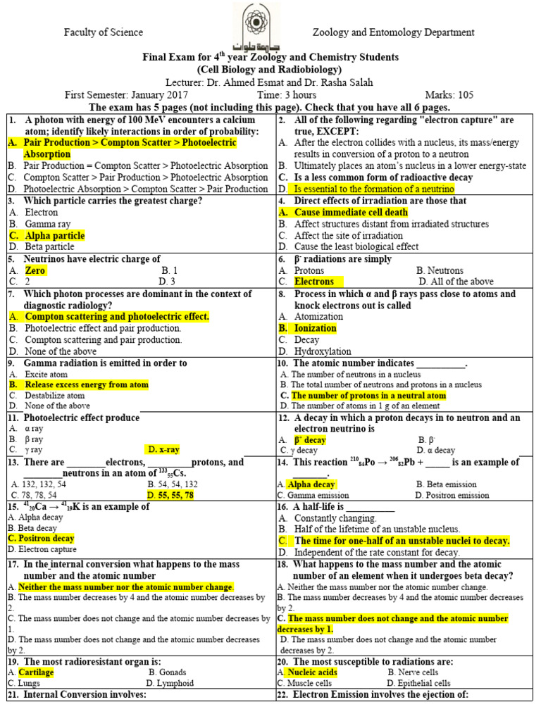 MCQ Radiology 2017 Answer الصح | PDF | Radioactive Decay | Neutron
