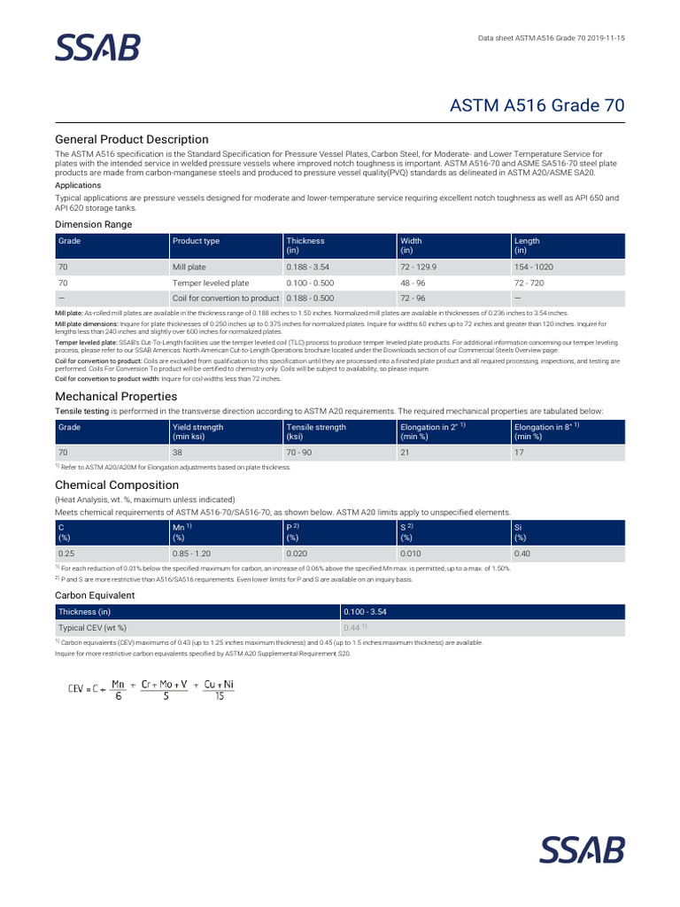ASTM A516 Grade 70 Specifications | PDF | Sheet Metal | Welding
