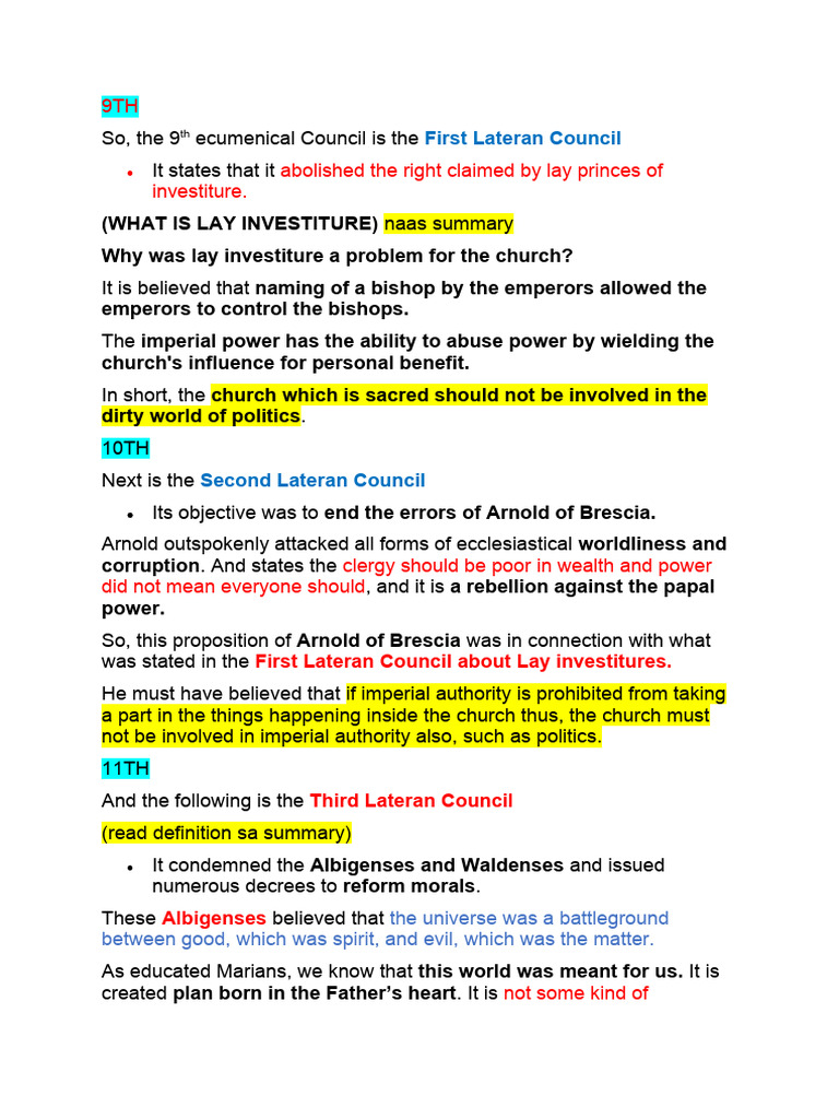 9-18 Ecumenical Councils | PDF | Crusades | Pope