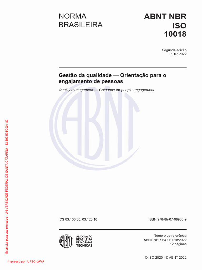 ABNT NBR ISO 10018 (2022) - Gestão Da Qualidade | PDF | Liderança ...