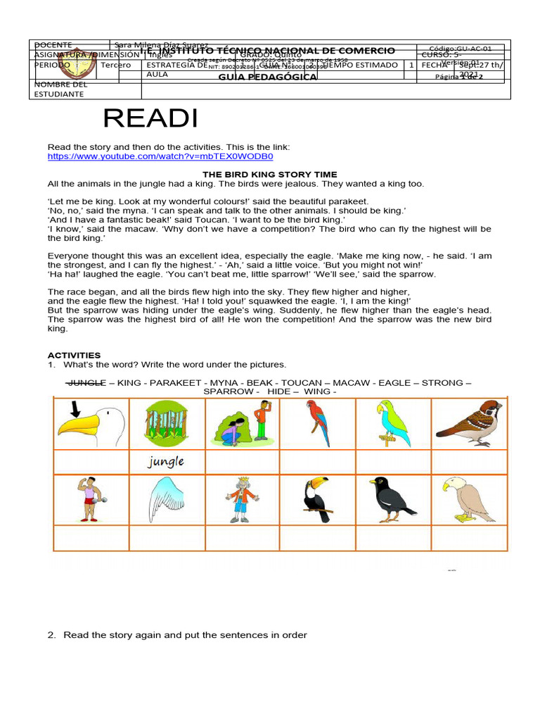 Reading Activity The Bird King Story Time | PDF | Birds | Ornithology