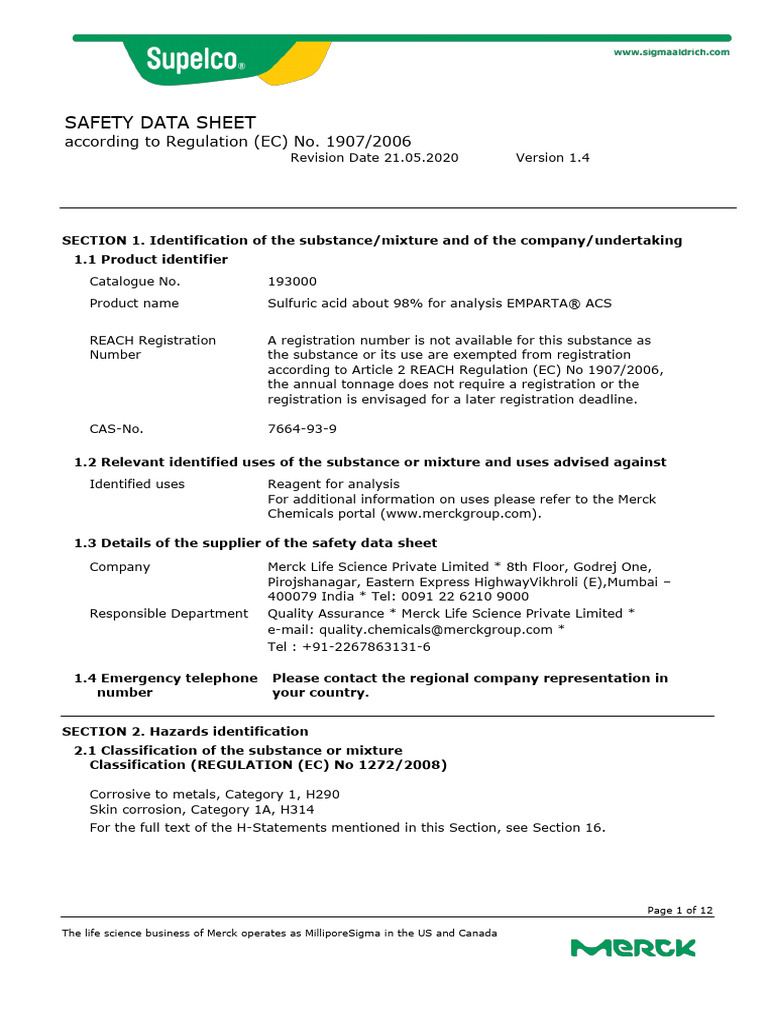 Safety Data Sheet: According To Regulation (EC) No. 1907/2006 | Download Free PDF | Toxicity ...