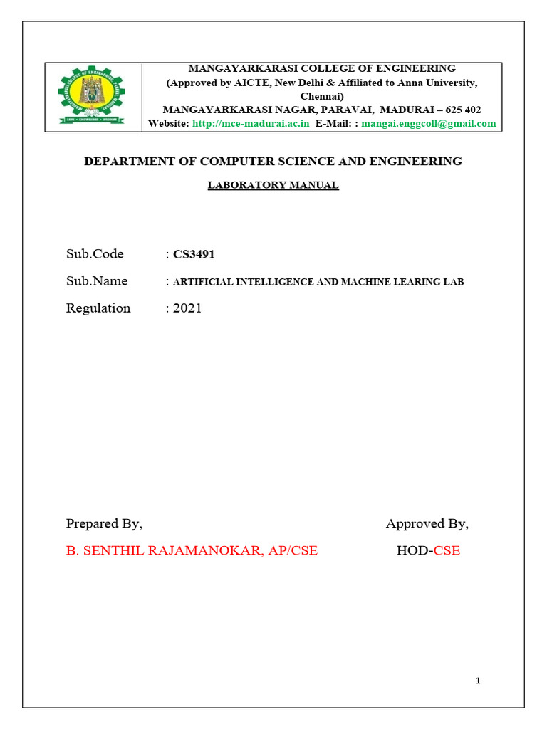 AI and ML Lab Manual | PDF | Statistics | Algorithms And Data Structures