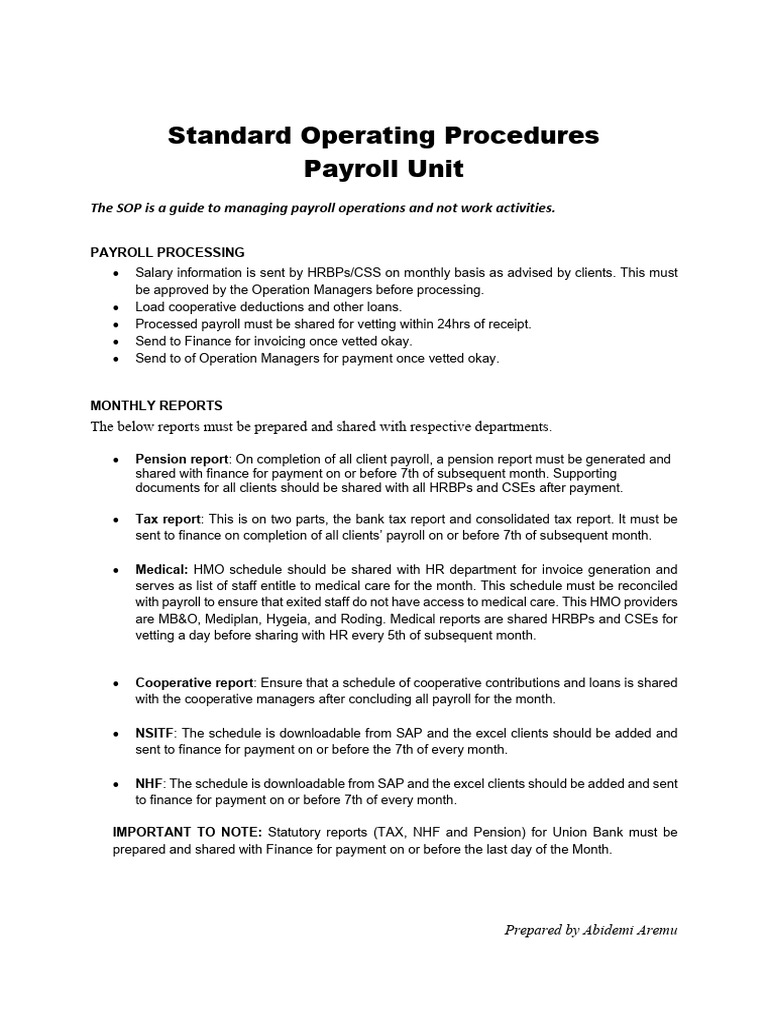 SOP - Payroll Unit | PDF | Employment | Payroll
