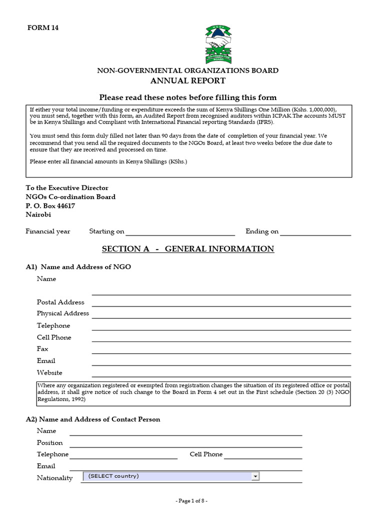 Form-14 Ngo Annual Returns - Form 14 | PDF | Non Governmental Organization | Investing