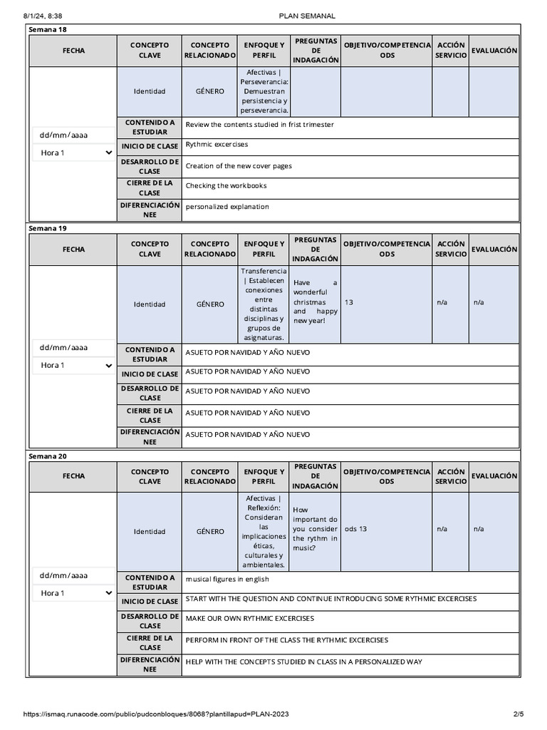 Weekly plan MYP 1 (WEEKS 18 TO 20) | PDF