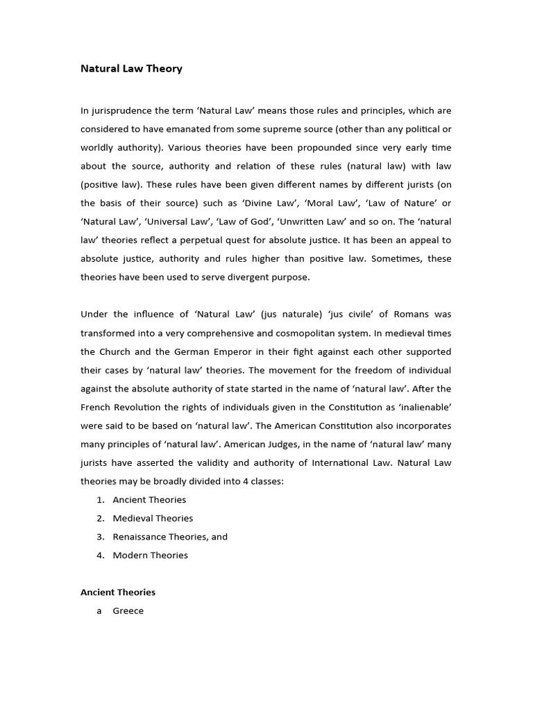 Natural Law Theory: Ancient Theories | PDF | Natural Law | Social Contract