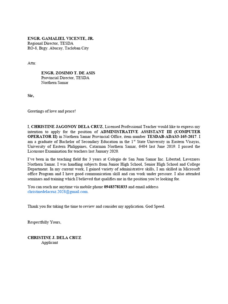 Letter of Intent Tesda Ao | PDF | Career & Growth