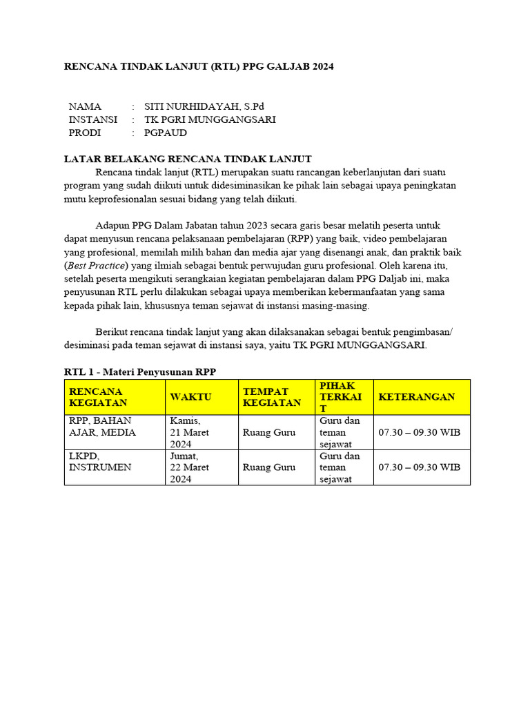 RTL Siti Nurhidayah | PDF