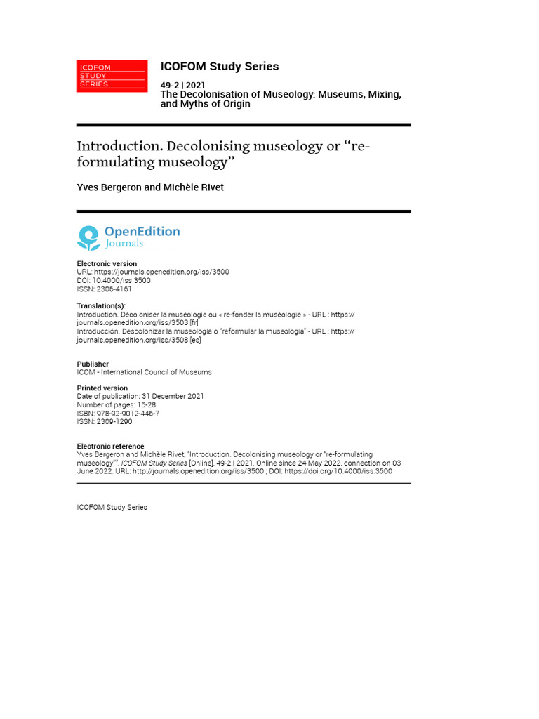 BERGERON AND RIVET Decolonializing Museology | PDF | Museology | Museum