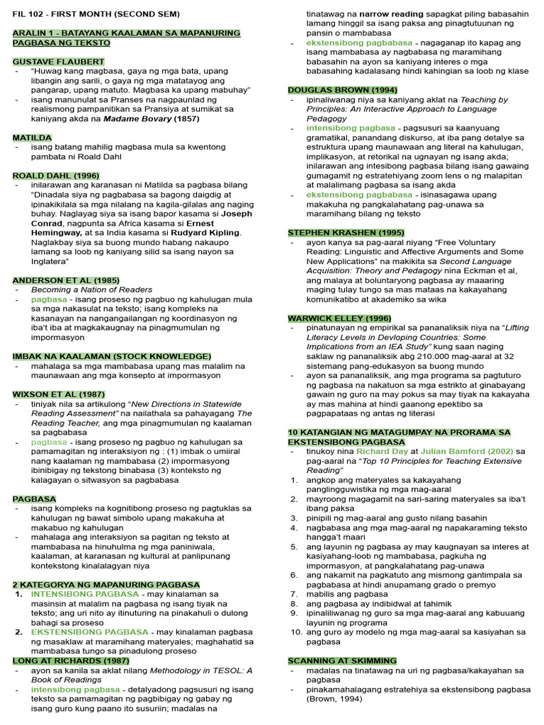 Fil 102 First Month | PDF