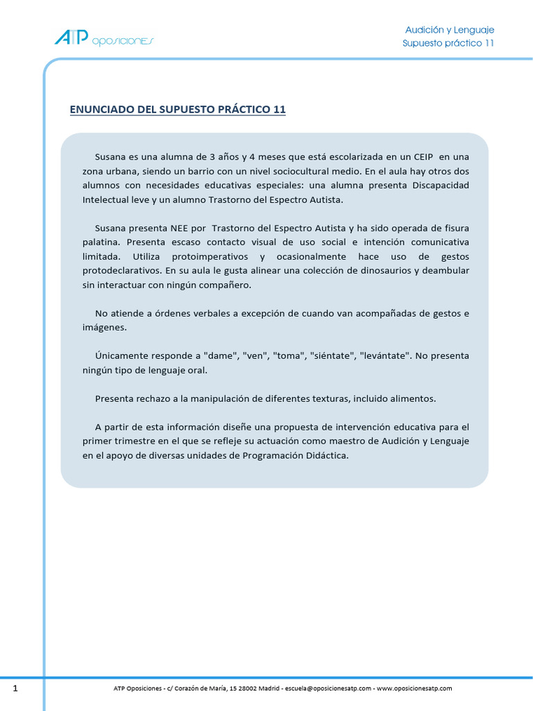SUPUESTO PRÁCTICO Audición y Lenguaje - Madrid | PDF