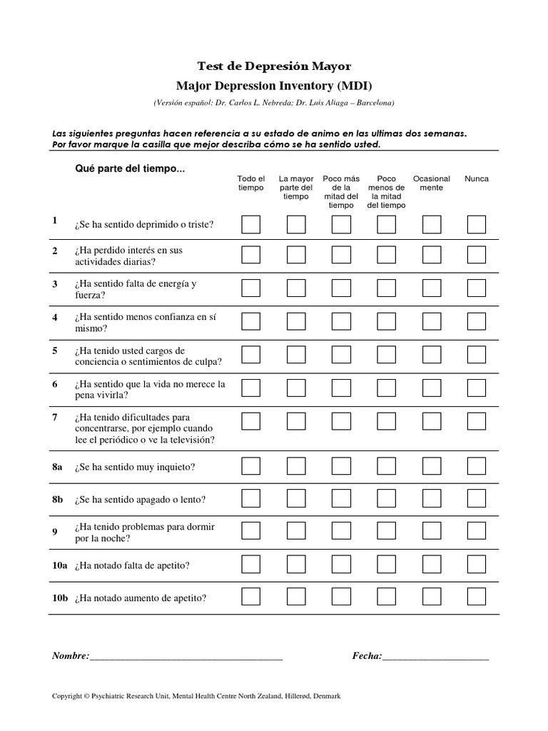 MDI - Spanish | PDF | Sicología | Ciencia cognitiva