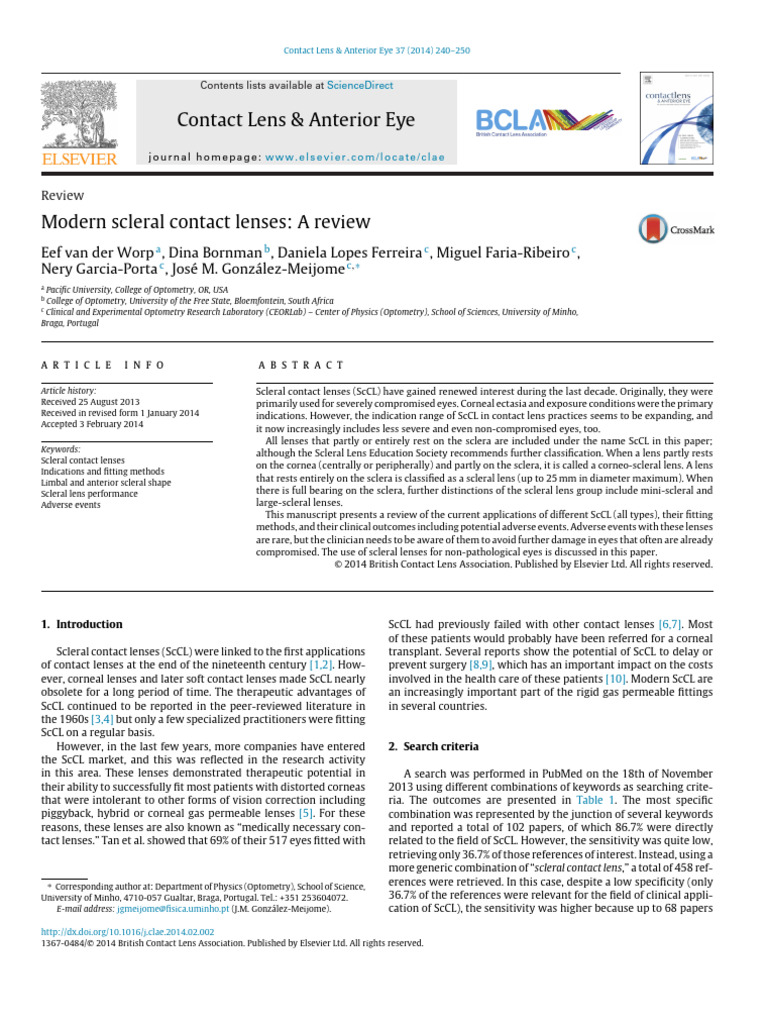 Modern Scleral Contact Lenses - A Review | PDF | Contact Lens | Cornea