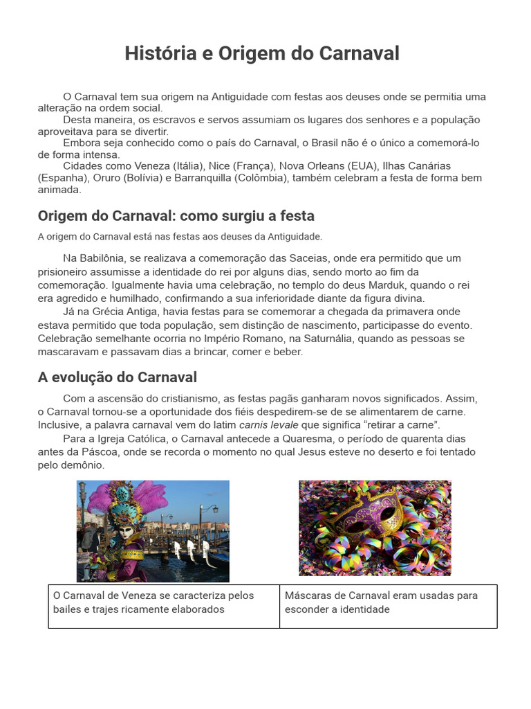 História e Origem Do Carnaval | PDF