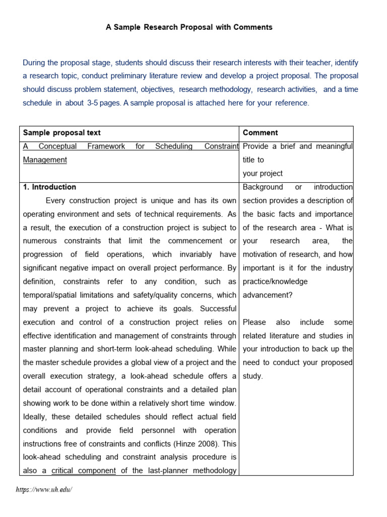 A Sample Proposal With Comment | PDF | Methodology | Cognition