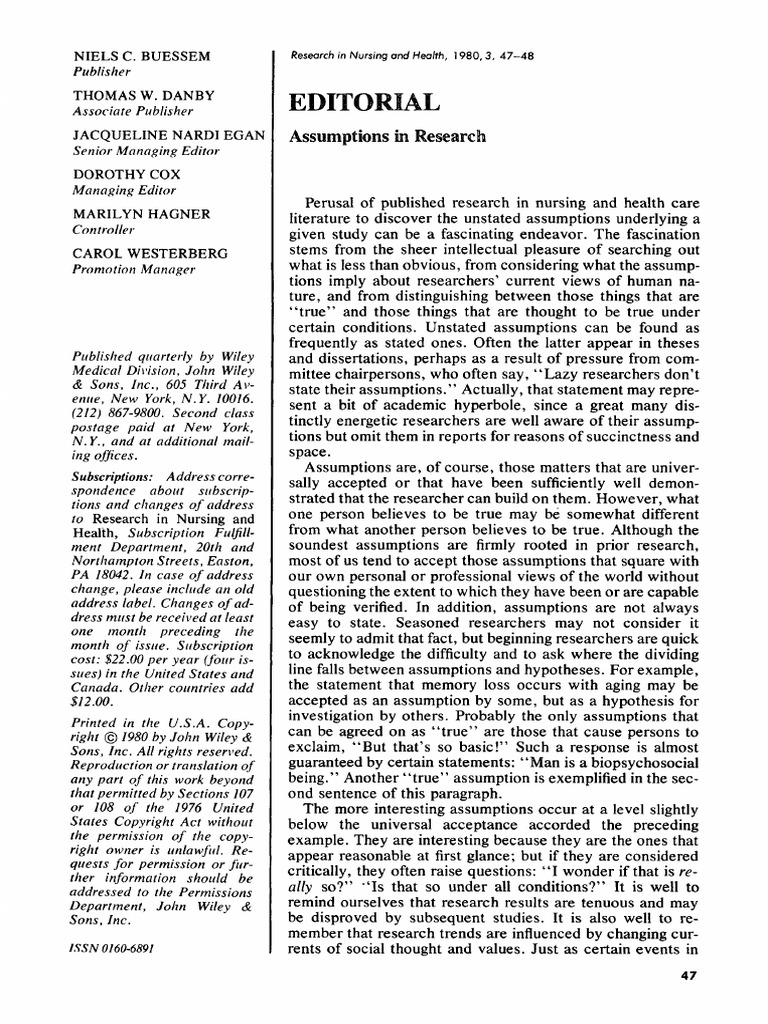 Research in Nursing Health - June 1980 - Williams - Assumptions in ...