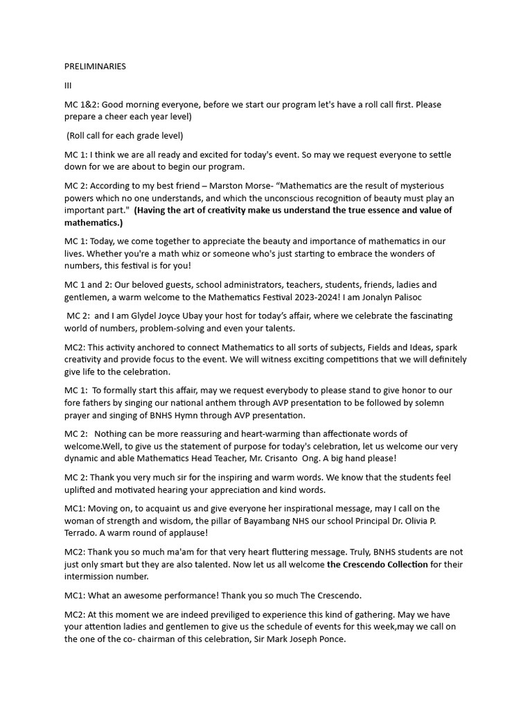 Math Fest Script | PDF