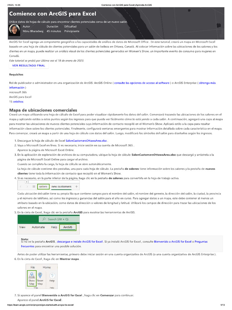 Comience Con ArcGIS para Excel - Aprenda ArcGIS | PDF