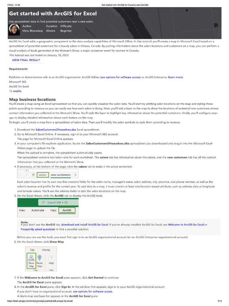 Get Started With ArcGIS For Excel - Learn ArcGIS | PDF | Computers