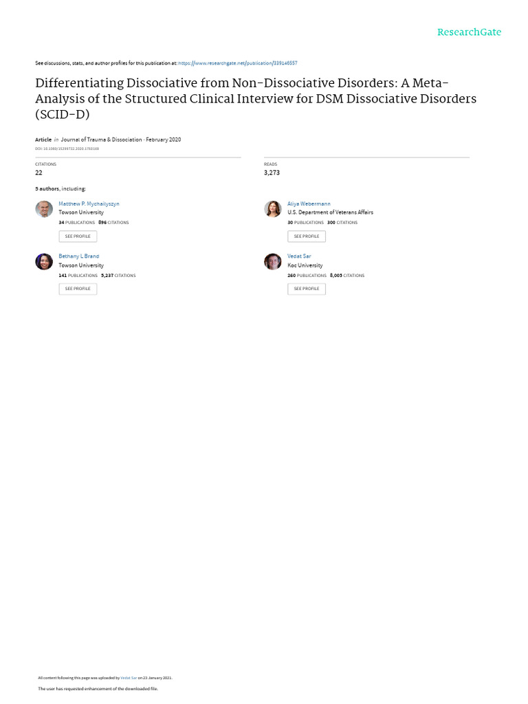 Differentiating Dissociative From Non Dissociative Disorders - MetaAnalysis of The Structured ...