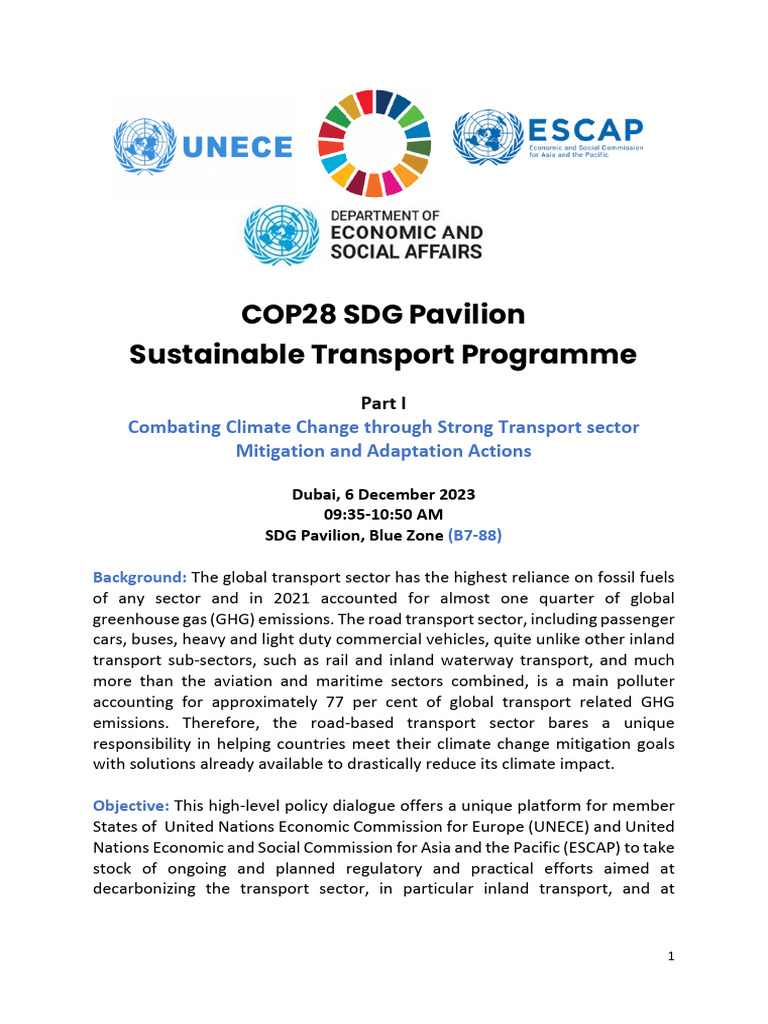 Cop 28 Unece Escap Final Agenda and Concept Note 6dec2023 | PDF ...