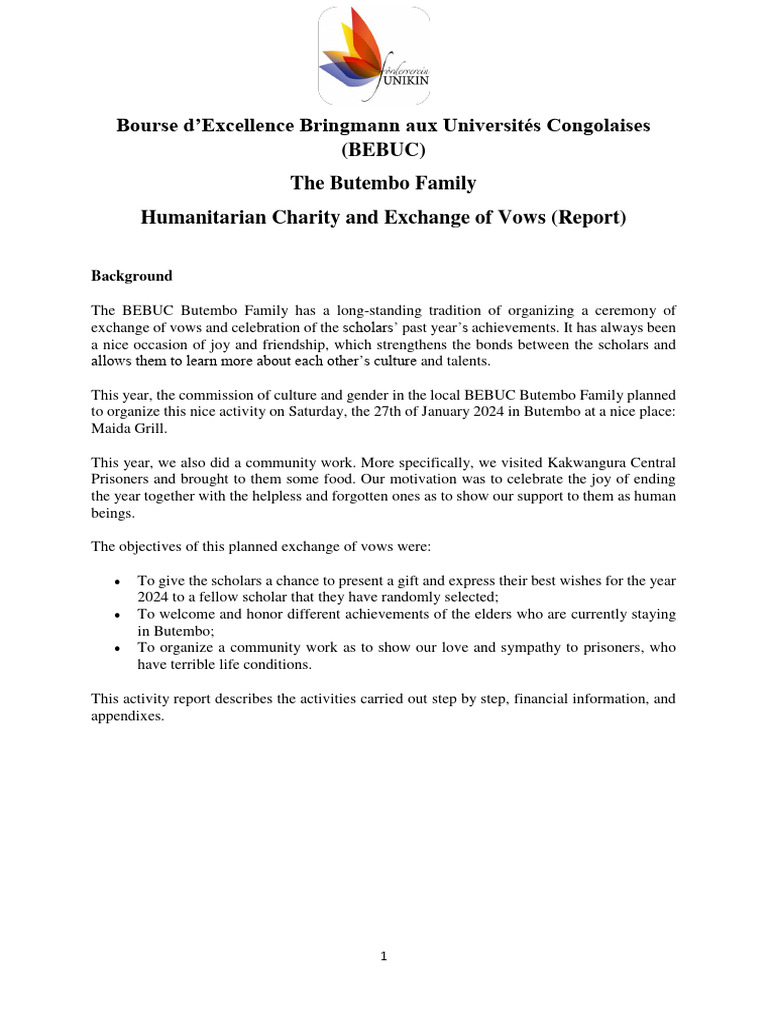 BEBUC Butembo Vows & Prison Aid 2024 | PDF | Social Science