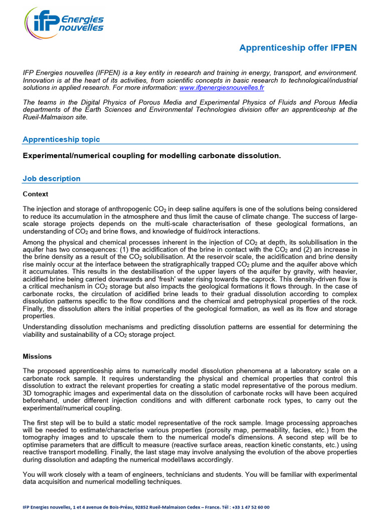 Apprenticeship Offer IFPEN DissolutionCarbonates PGS RGE PEPD 2024 | PDF