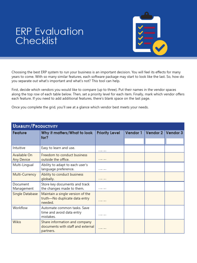 ERP System Evaluation Checklist | PDF | Enterprise Resource Planning ...