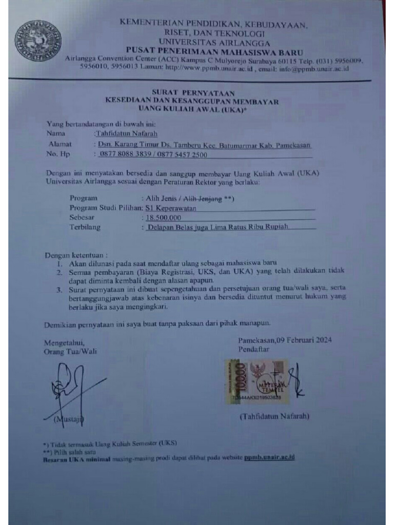 Surat Ket Kesanggupan UKA | PDF